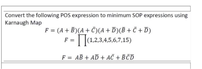 Solved Convert the following POS expression to minimum SOP | Chegg.com
