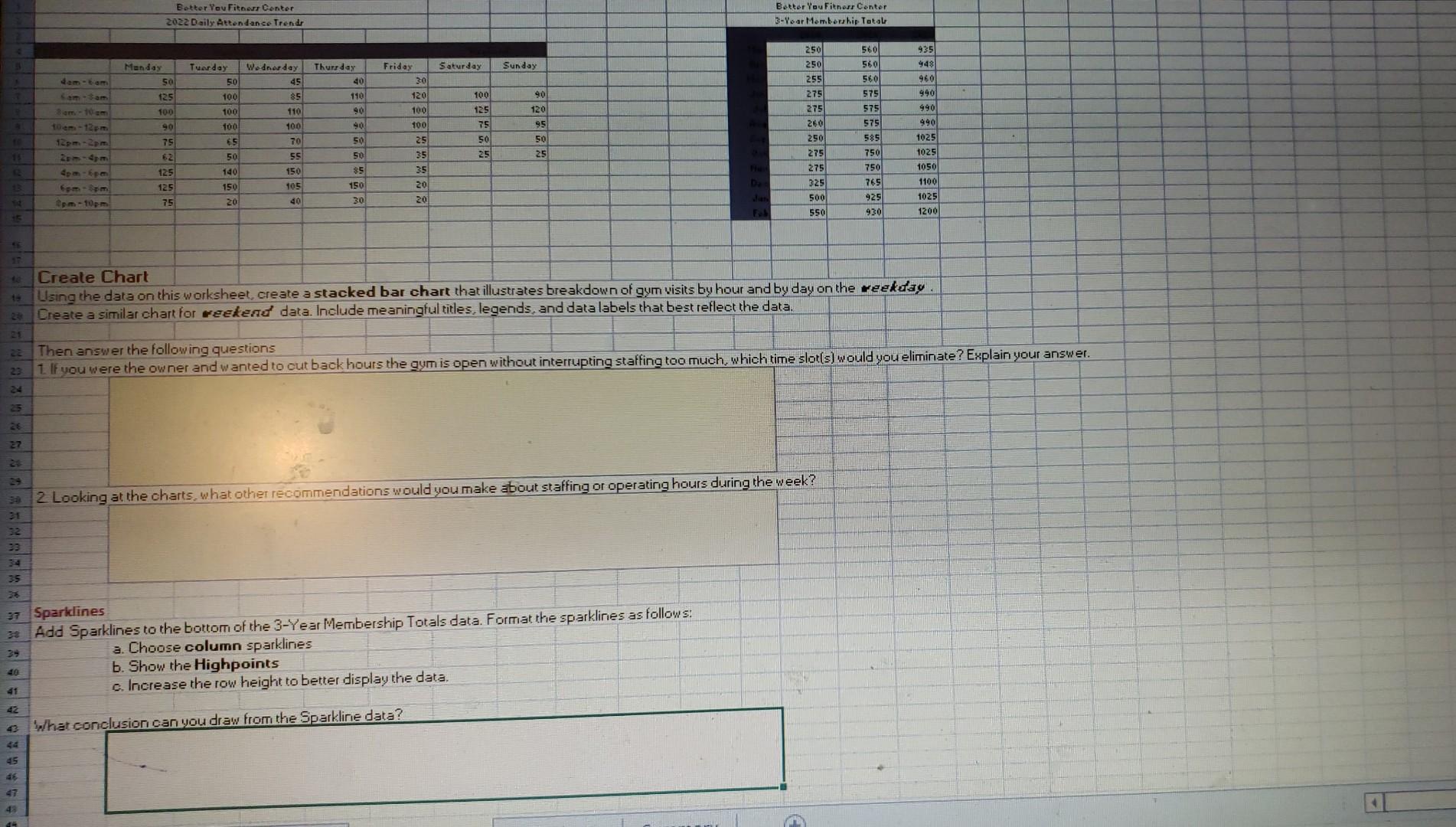 Sparklines Add Sparklines to the bottom of the 3-Year | Chegg.com