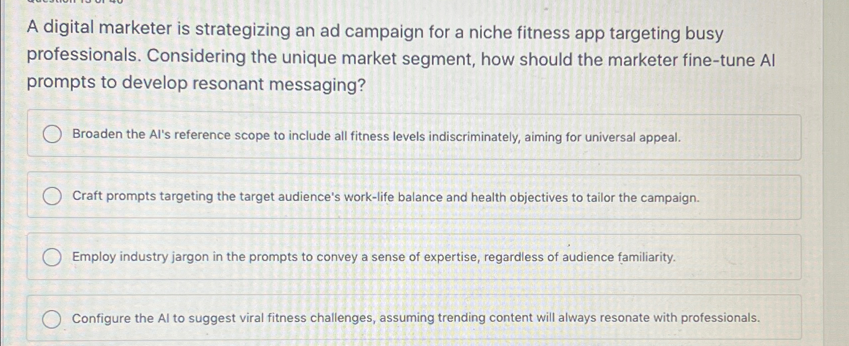 Solved A digital marketer is strategizing an ad campaign for | Chegg.com