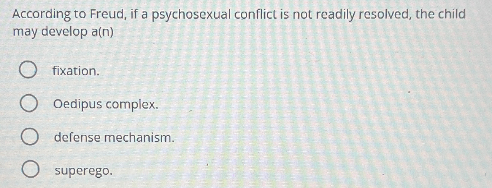 Solved According to Freud, if a psychosexual conflict is not | Chegg.com
