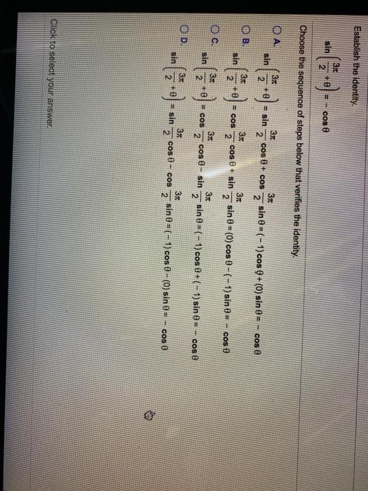 Solved Establish the identity, ST Sin cose Choose the | Chegg.com