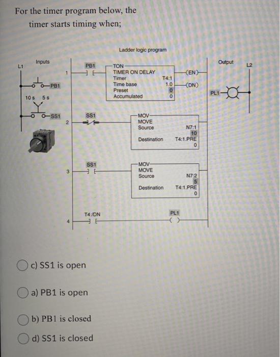 Solved For the timer program below, the timer starts timing | Chegg.com
