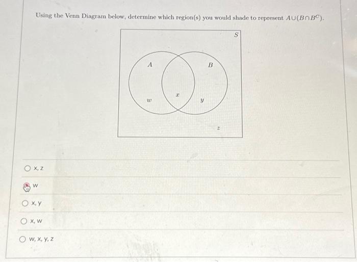 Solved Using the Venn Diagram below, determine which | Chegg.com