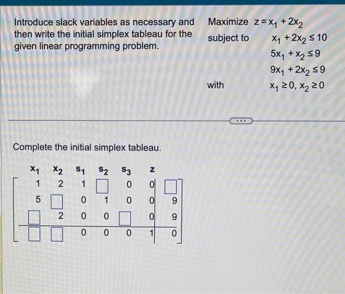 Solved Introduce slack variables as necessary and Maximize | Chegg.com