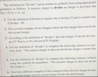 Solved The definition for "divides" can be written in | Chegg.com
