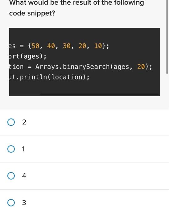 Solved What would be the result of the following code | Chegg.com