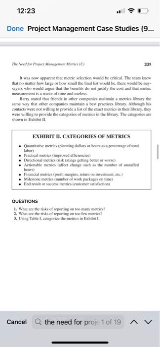 Solved Done Project Management Case Studies (9... The Need | Chegg.com
