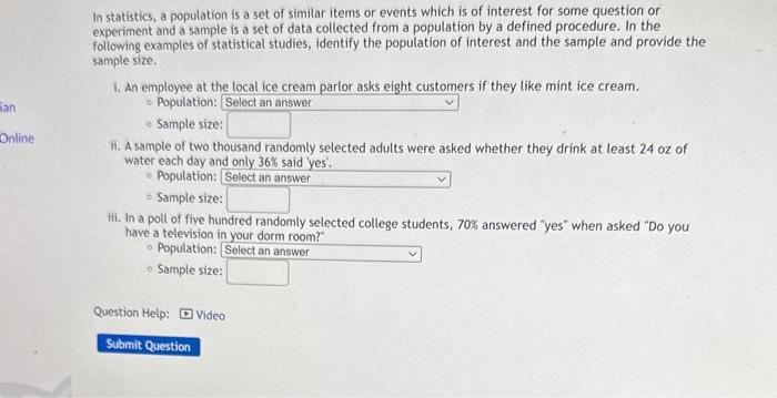 Solved In statistics, a population is a set of similar items | Chegg.com