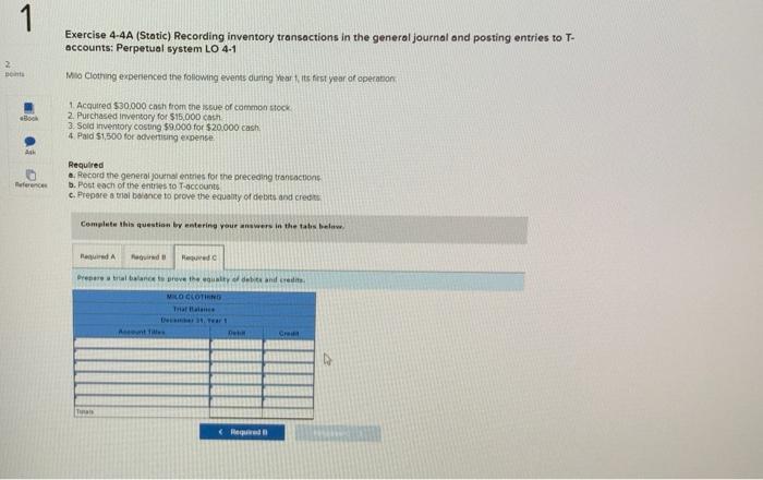 Solved Exercise 4-4A (Static) Recording inventory | Chegg.com