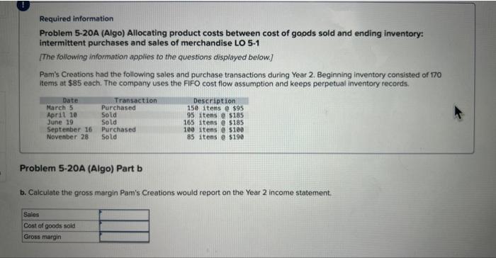 Solved Required information Problem 5-20A (Algo) Allocating | Chegg.com