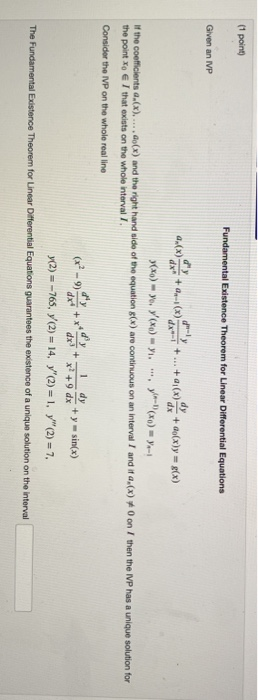 Solved (1 point Fundamental Existence Theorem for Linear | Chegg.com