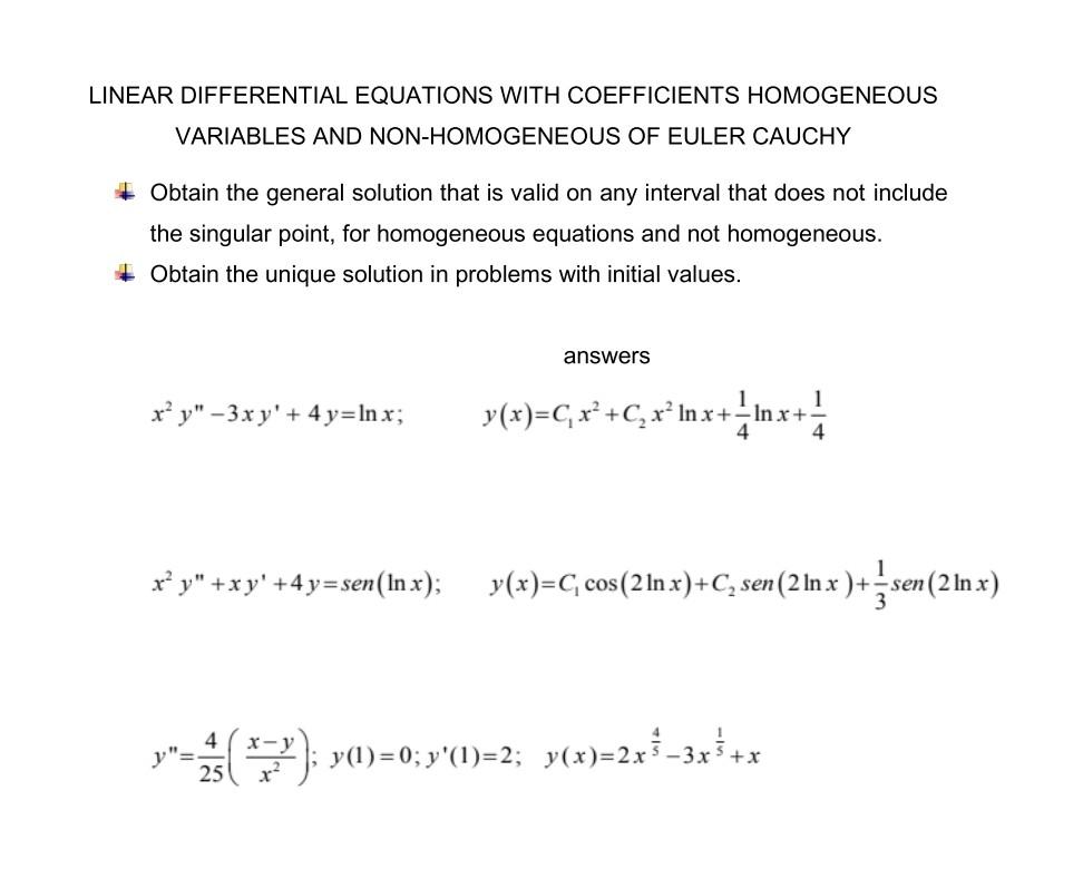 Solved LINEAR DIFFERENTIAL EQUATIONS WITH COEFFICIENTS | Chegg.com