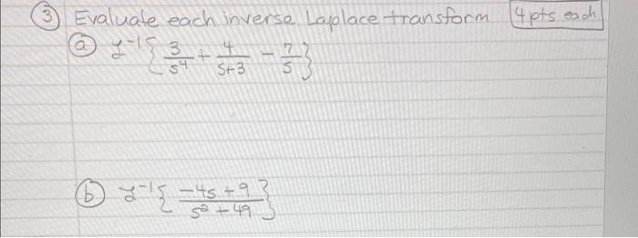 Solved 3) Evaluate each inverse Laplace transform 4 pts esch | Chegg.com