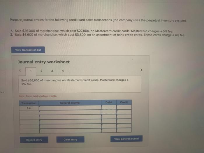 Solved Prepare journal entries for the following credit card | Chegg.com