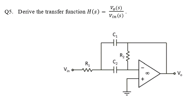 Solved Q5. ﻿Derive the transfer function H(s)=Vo(s)Vin (s). | Chegg.com