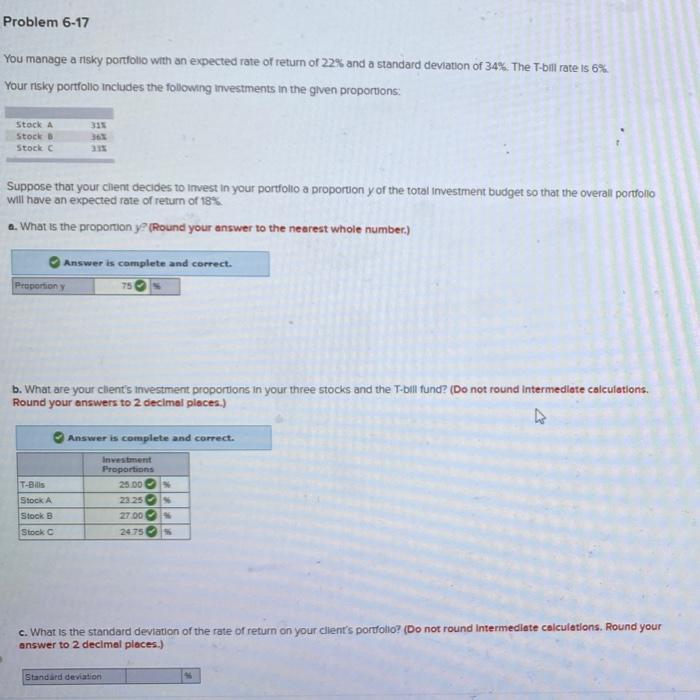 Solved Problem 6-17 You manage a risky portfolio with an | Chegg.com