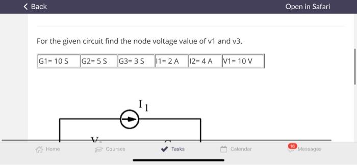 Solved For the given circuit find the node voltage value of | Chegg.com