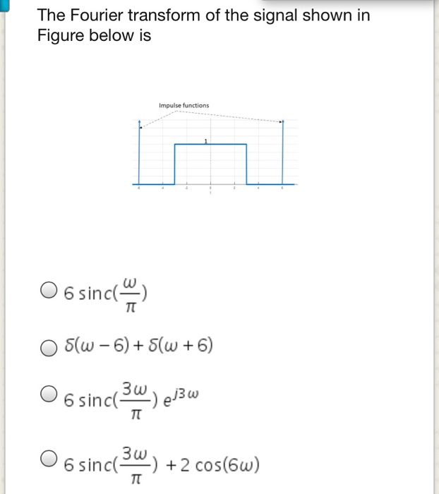 Solved The inverse Fourier Transform of Χ(ω)- πeδ(ω) + jw is | Chegg.com