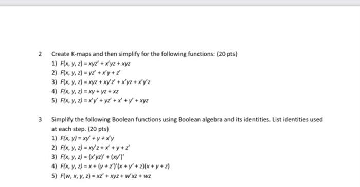 Solved 2 Create K−maps And Then Simplify For The Following