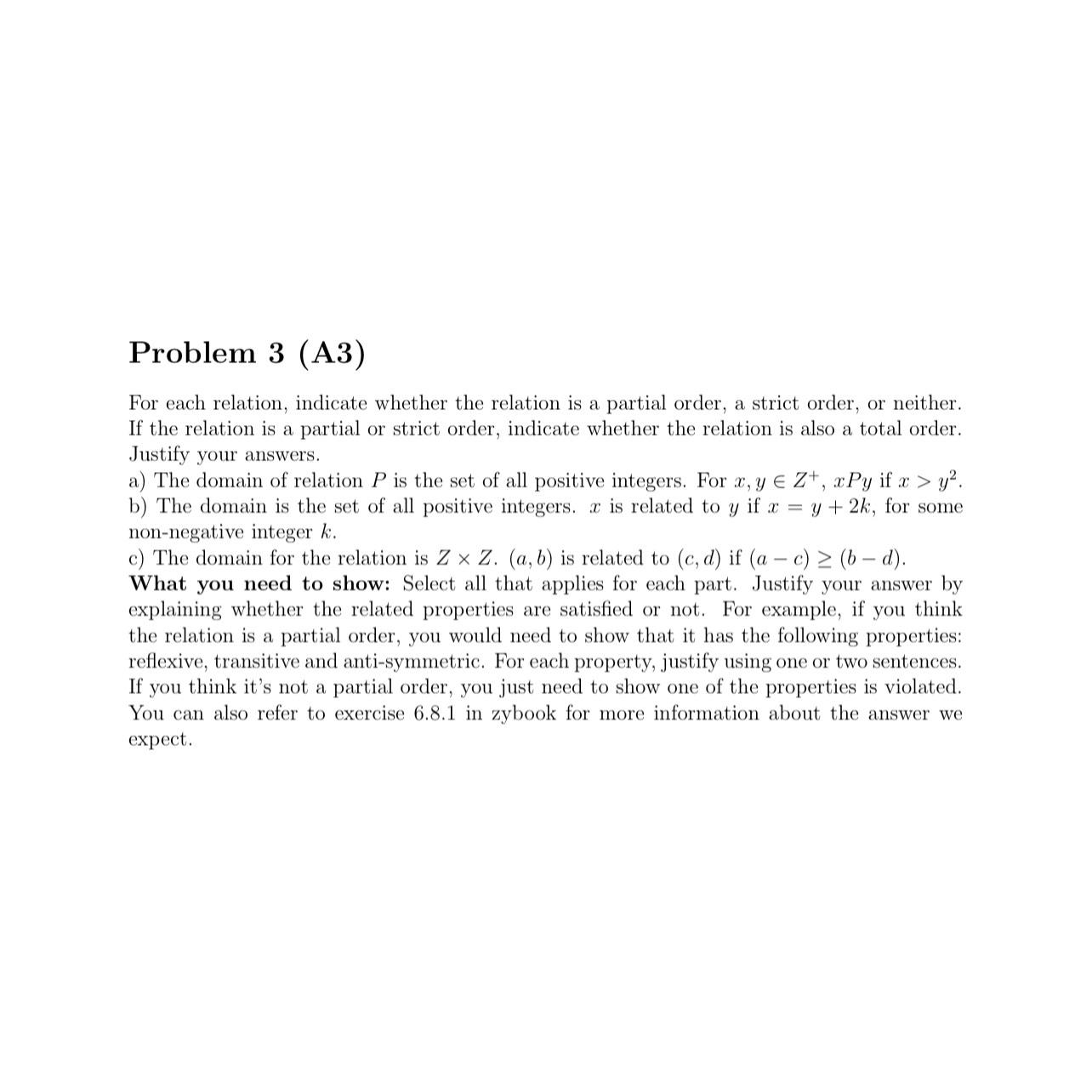 Solved Problem 3 (A3)For each relation, indicate whether the | Chegg.com