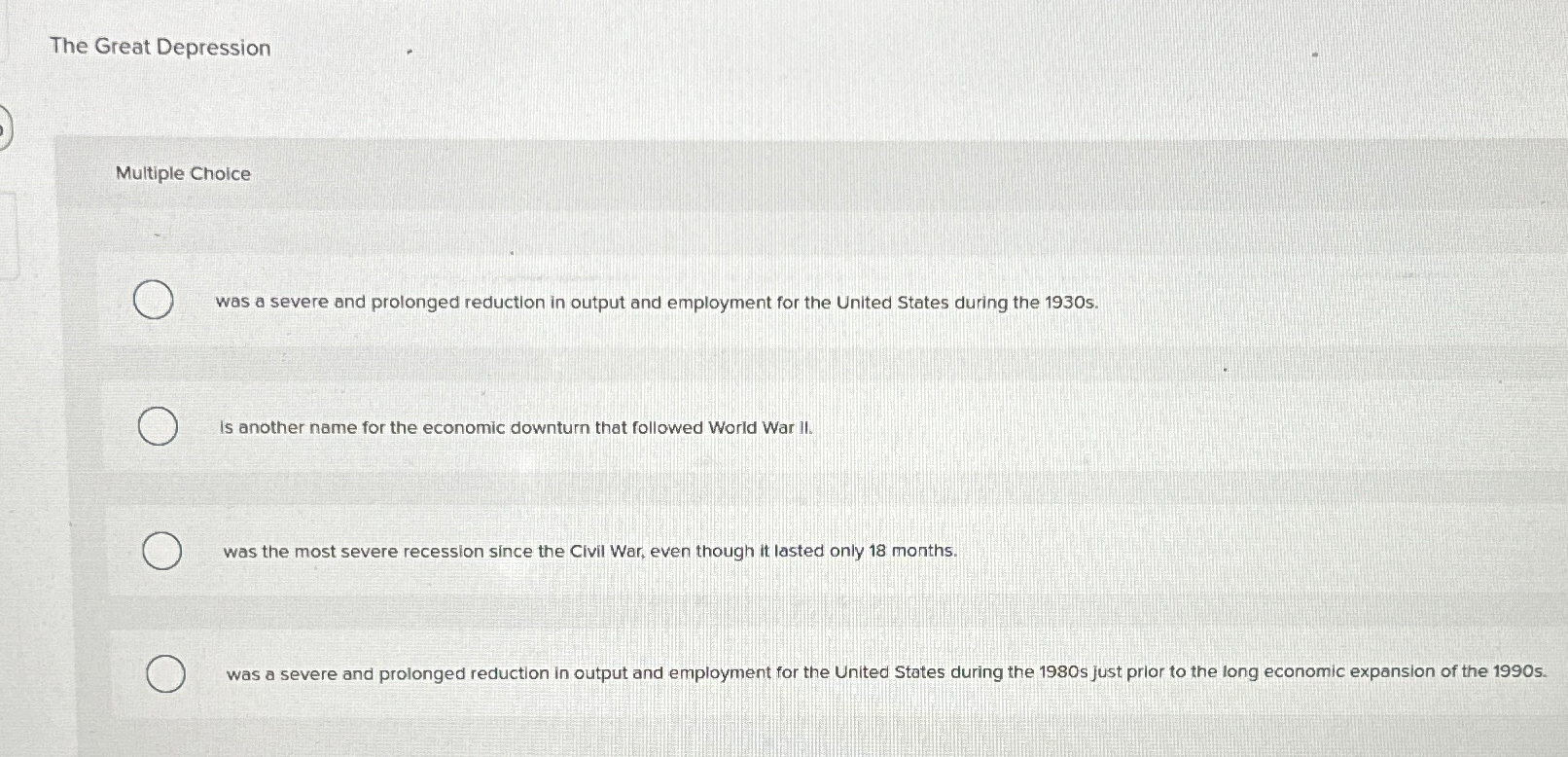 Solved The Great DepressionMultiple Choicewas a severe and | Chegg.com