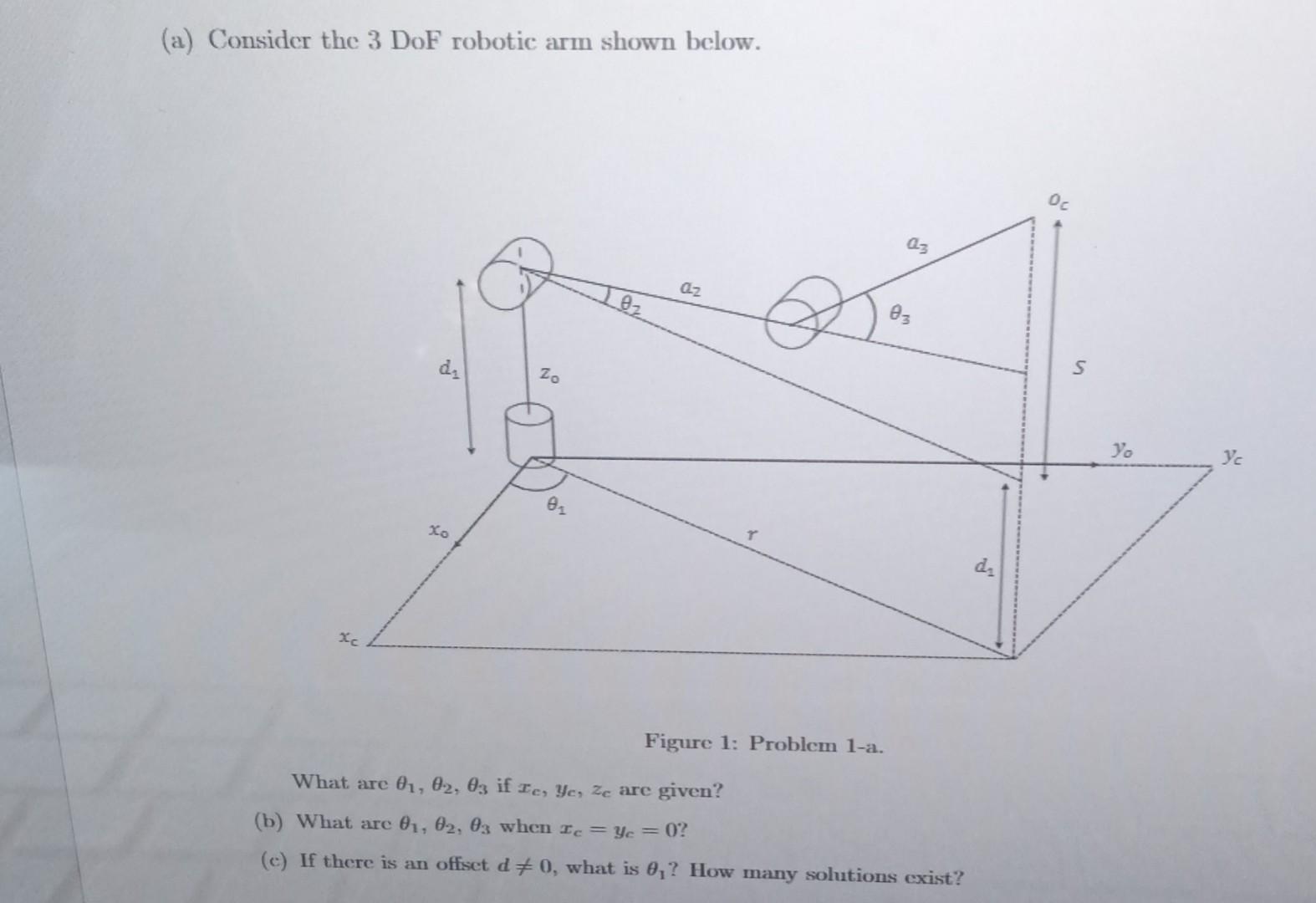 Solved (a) Consider the 3 DoF robotic arm shown below. | Chegg.com