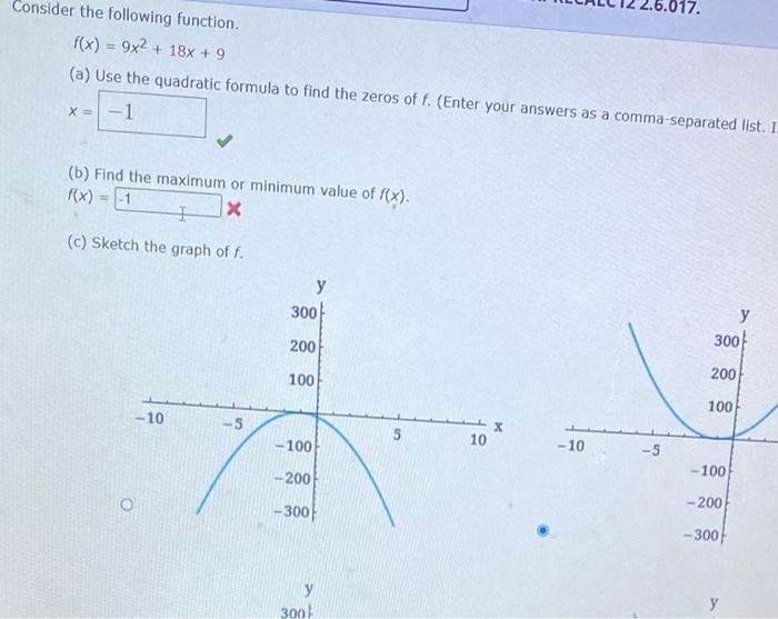 Solved Consider the following function. f(x) = 9x2 + 18x + 9 | Chegg.com