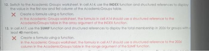 Solved 12. Switch to the Academic Groups worksheet. In cell | Chegg.com