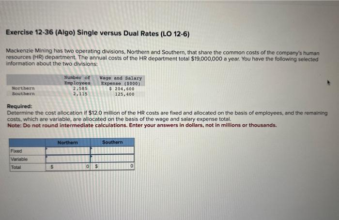 Solved Exercise 12-36 (Algo) Single versus Dual Rates (LO | Chegg.com