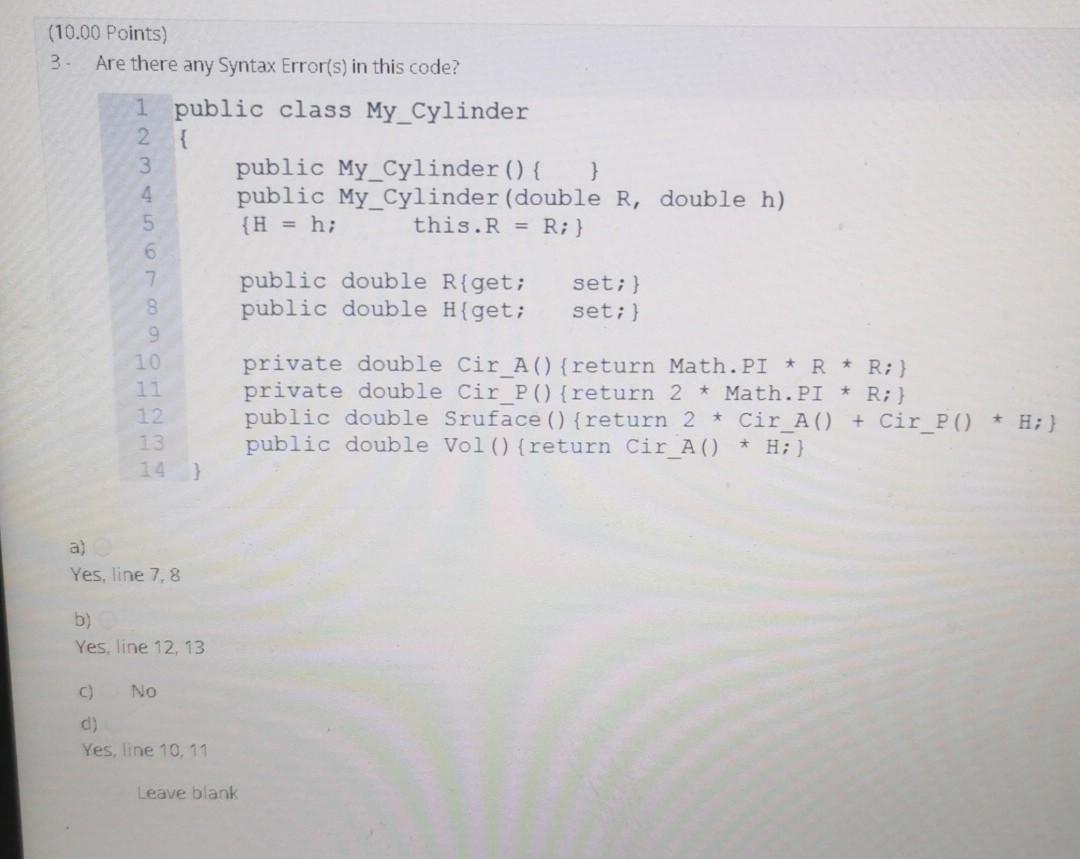 Solved (10.00 Points) 3. Are there any Syntax Error(s) in | Chegg.com