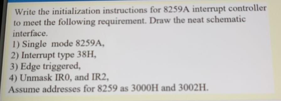 Solved Write the initialization instructions for 8259A | Chegg.com