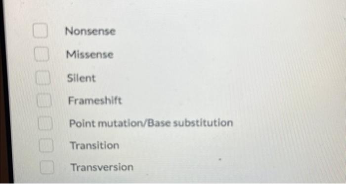Solved Using the attached codon chart, identify the type of | Chegg.com