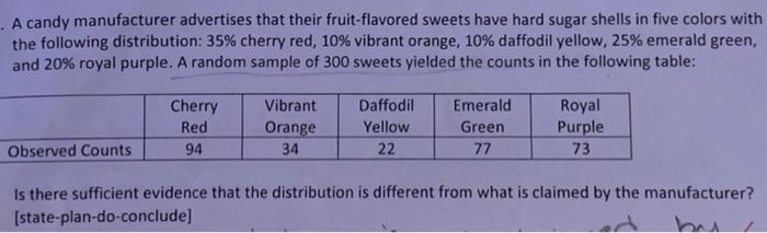 Solved A candy manufacturer advertises that their | Chegg.com