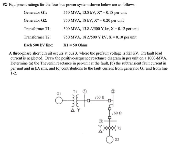 Solved P2- Equipment ratings for the four-bus power system | Chegg.com