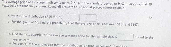Solved The average price of a college math textbook is $156 | Chegg.com