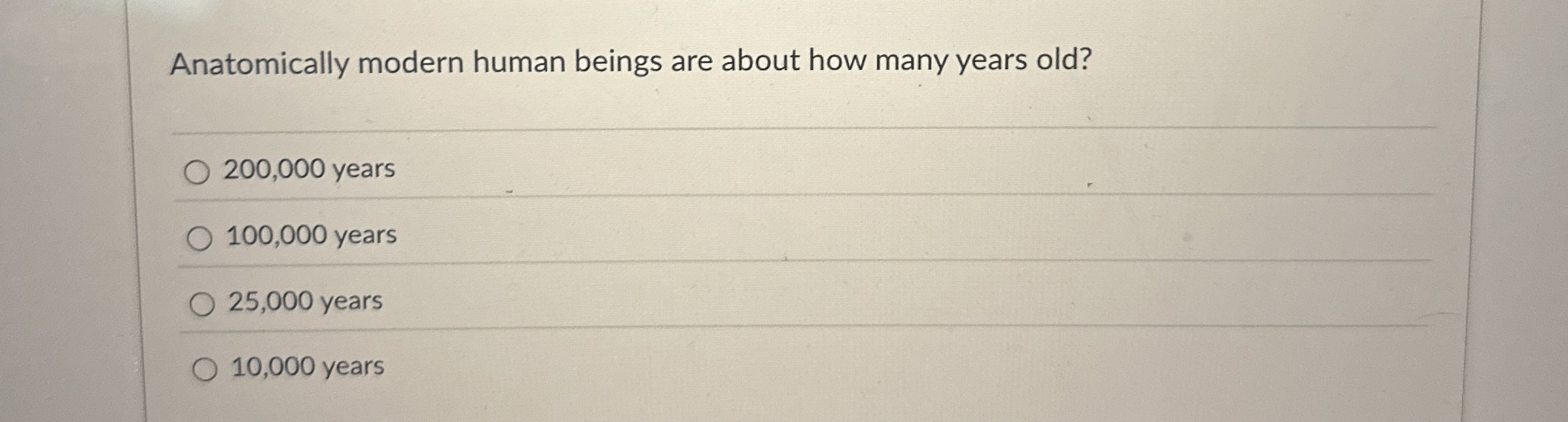 Solved Anatomically modern human beings are about how many | Chegg.com