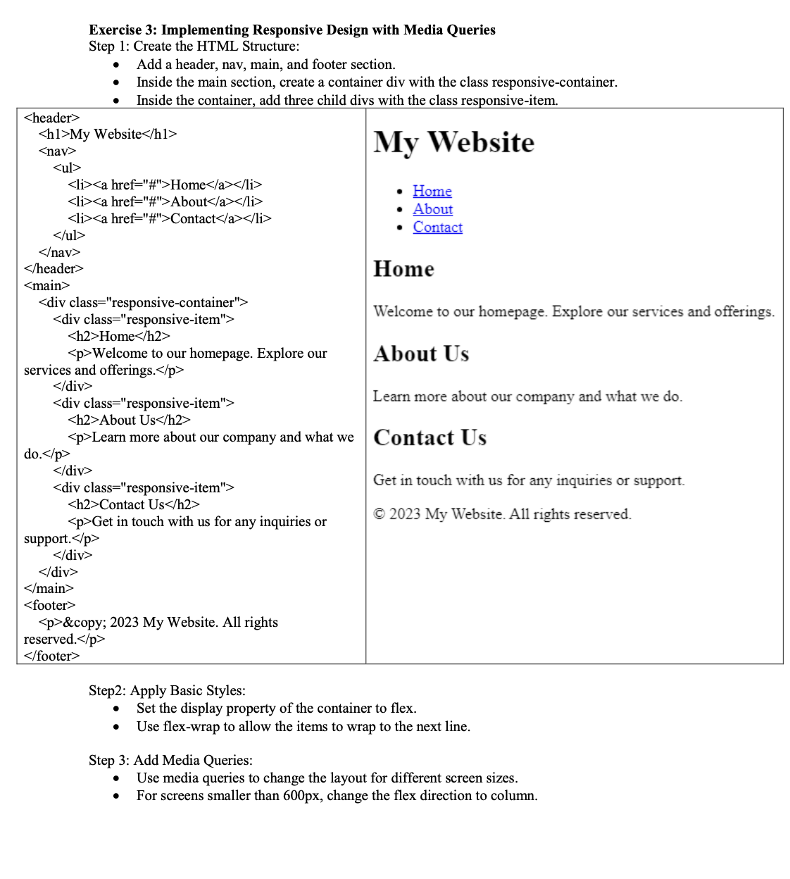 Solved Step 1: Create the HTML Structure:- ﻿Add a header, | Chegg.com