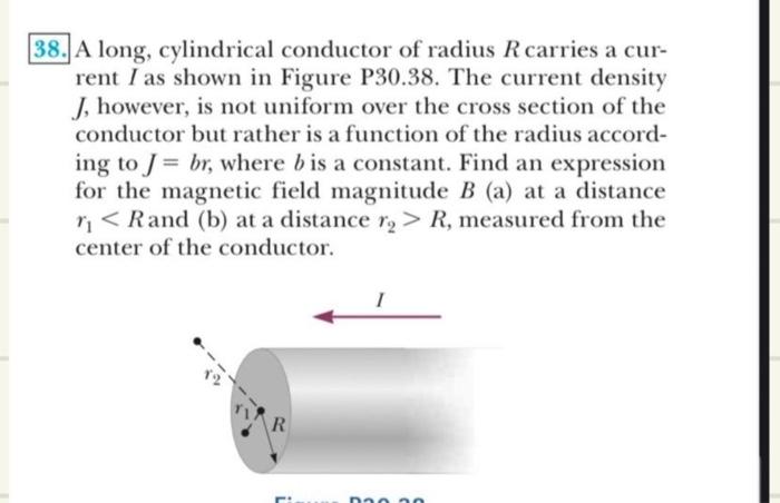 Solved 38. A long, cylindrical conductor of radius R carries | Chegg.com
