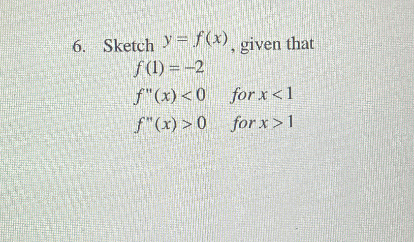 Solved Sketch y=f(x), ﻿given thatf(1)=-2,f''(x)