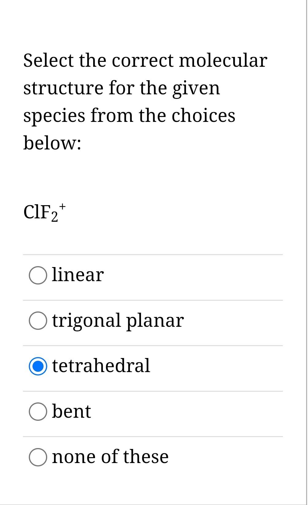 Solved Select the correct molecular structure for the given | Chegg.com