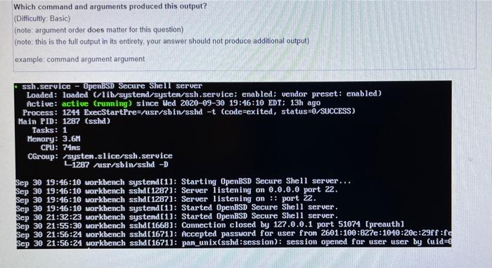 Solved Which command and arguments produced this output? | Chegg.com