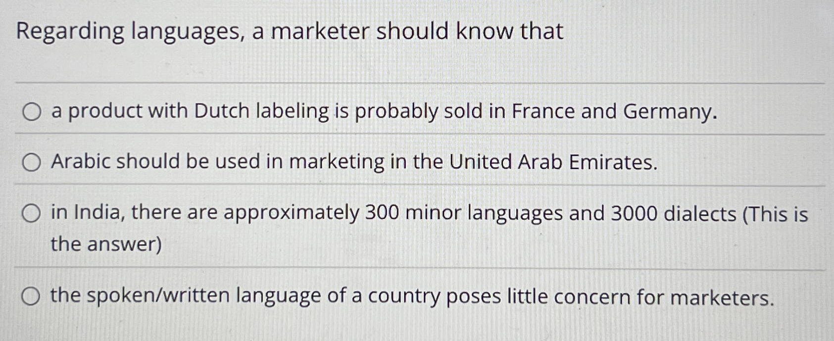 Solved Regarding languages, a marketer should know thata | Chegg.com