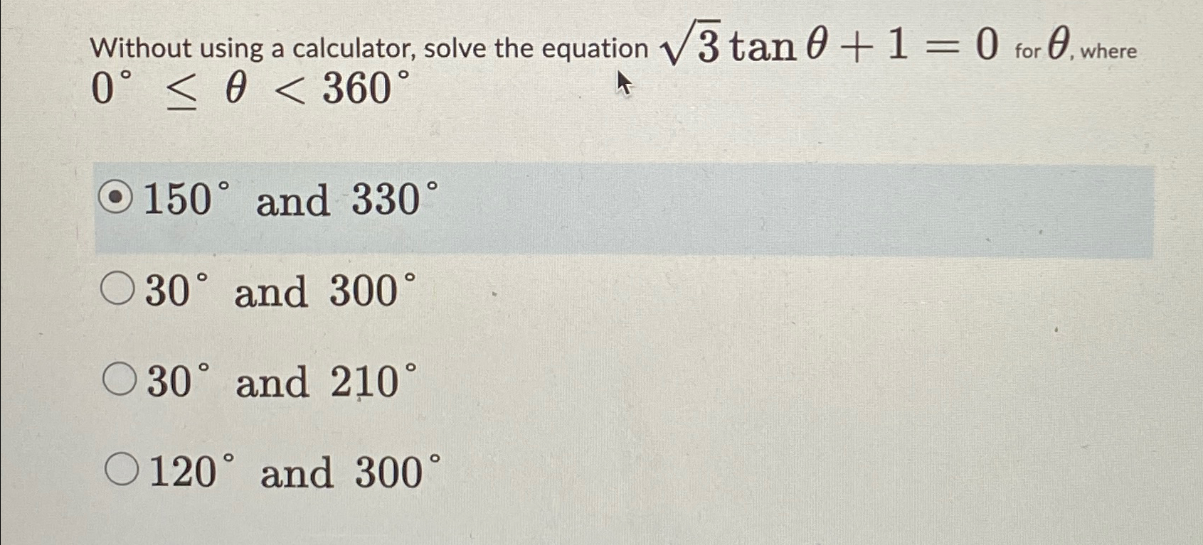Solved Without using a calculator, solve the equation | Chegg.com