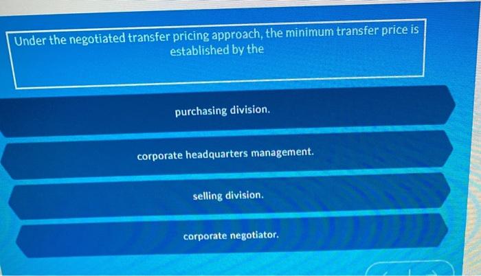 Solved Under the negotiated transfer pricing approach, the | Chegg.com