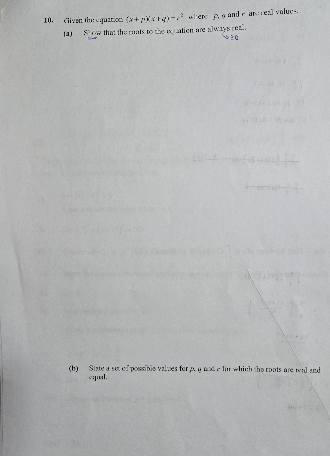 Solved Given the equation (x+p)(x+q)=r2 ﻿where p,q ﻿and r | Chegg.com