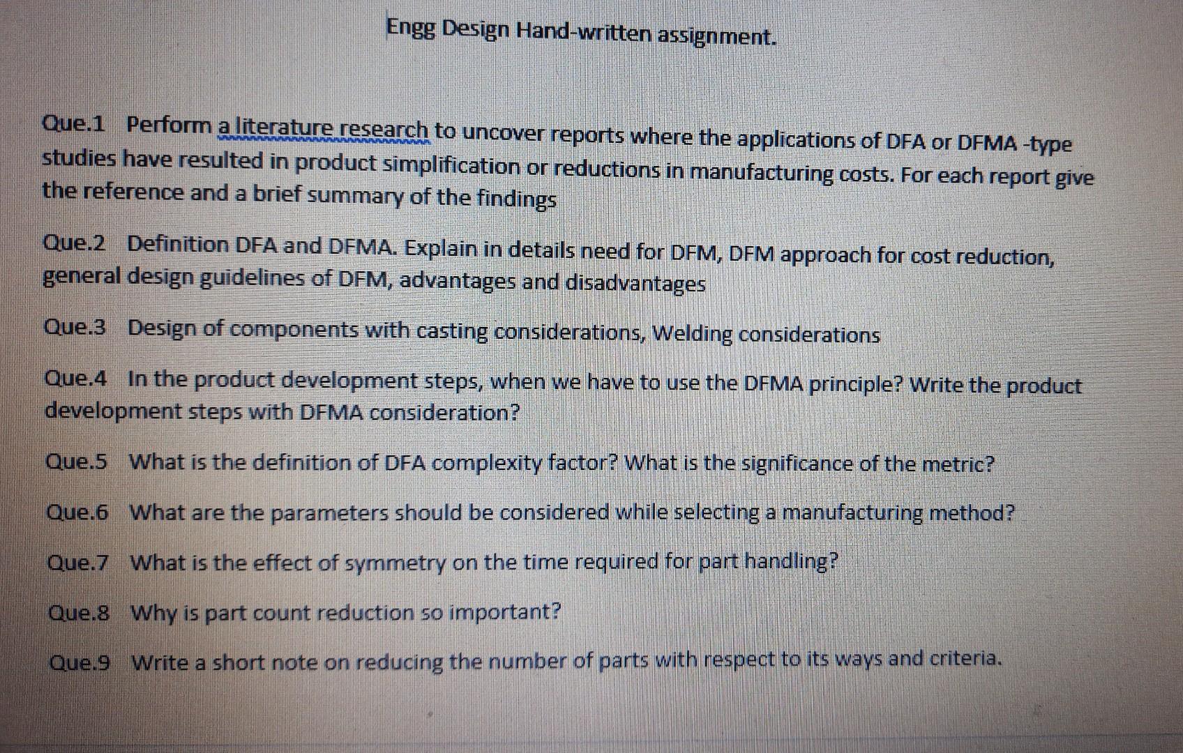 Solved Engg Design Hand-written assignment. Que.1 Perform a | Chegg.com