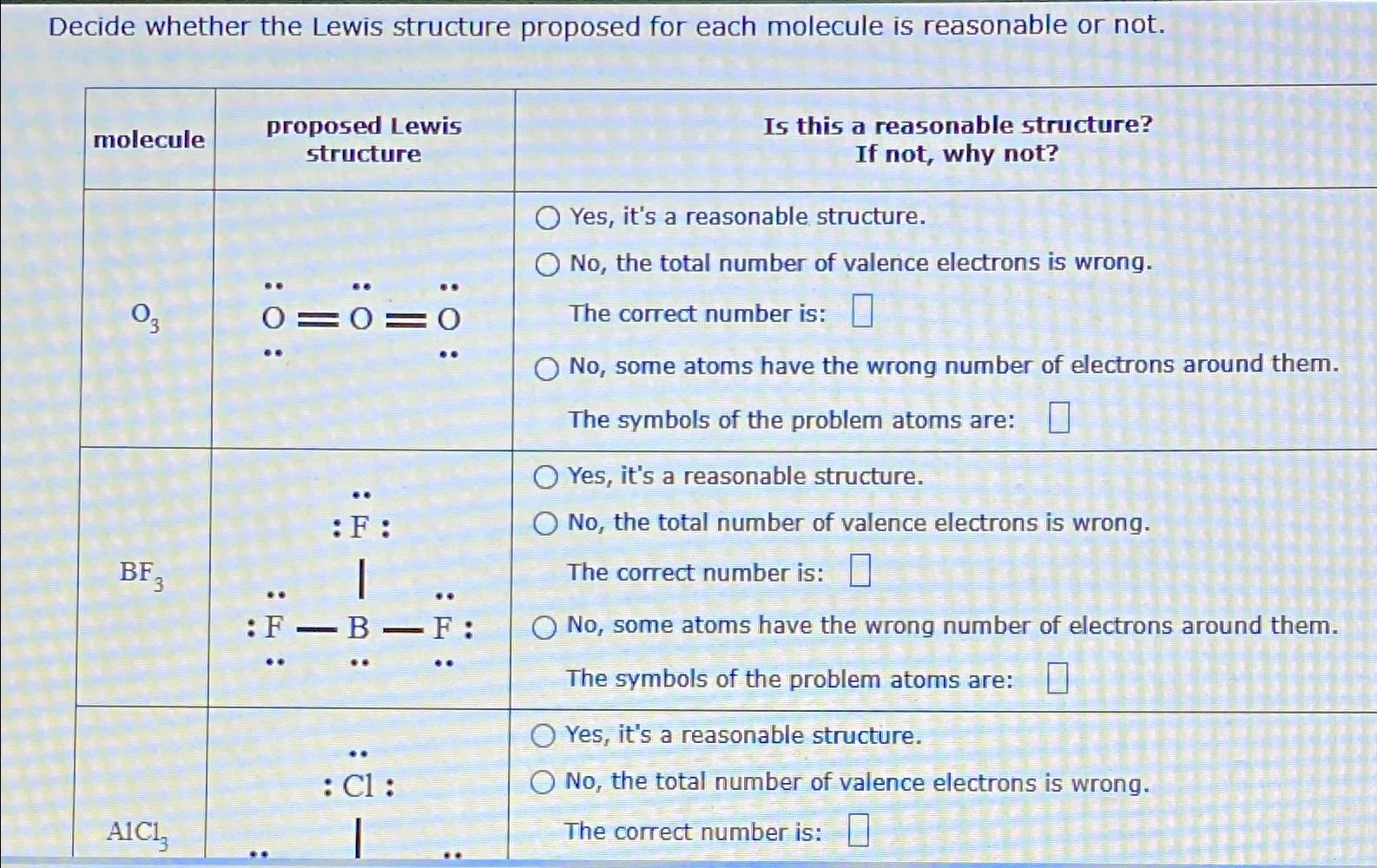 Solved Decide whether the Lewis structure proposed for each | Chegg.com