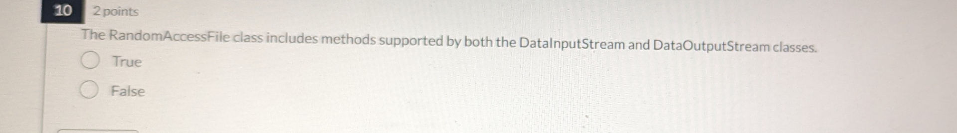 Solved 2 ﻿pointsThe RandomAccessFile class includes methods | Chegg.com