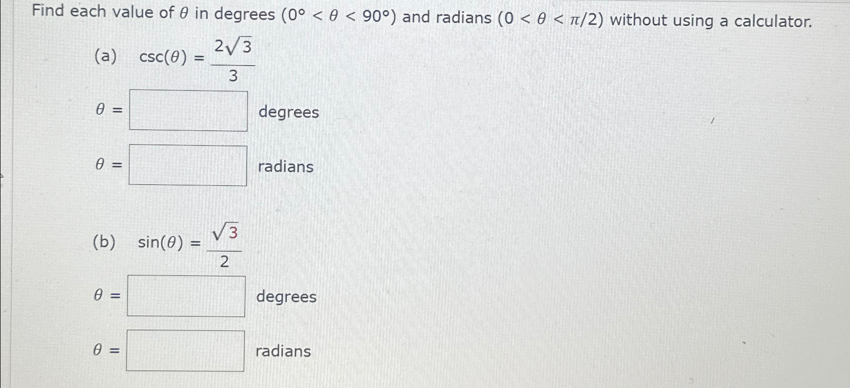 Solved Find each value of θ ﻿in degrees )