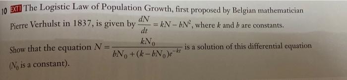 Solved dt 10 EXT1 The Logistic Law of Population Growth, | Chegg.com